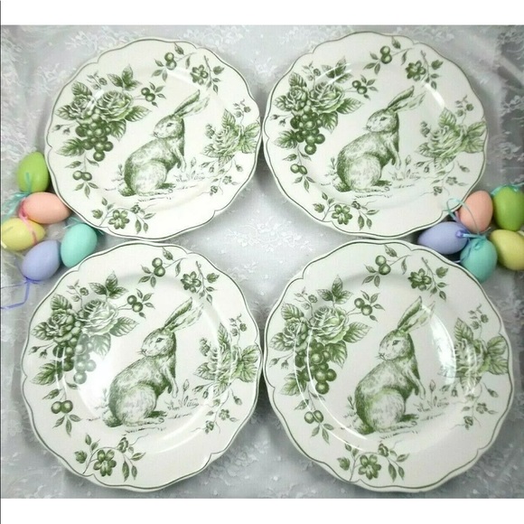 Maxcera | Dining | Set Of 4 Maxcera Easter Bunny Green Toile Dinner ...